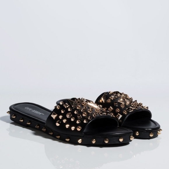 Cape Robbin | Shoes | Cape Robbin Black Open Toe Gold Studded Sandals ...